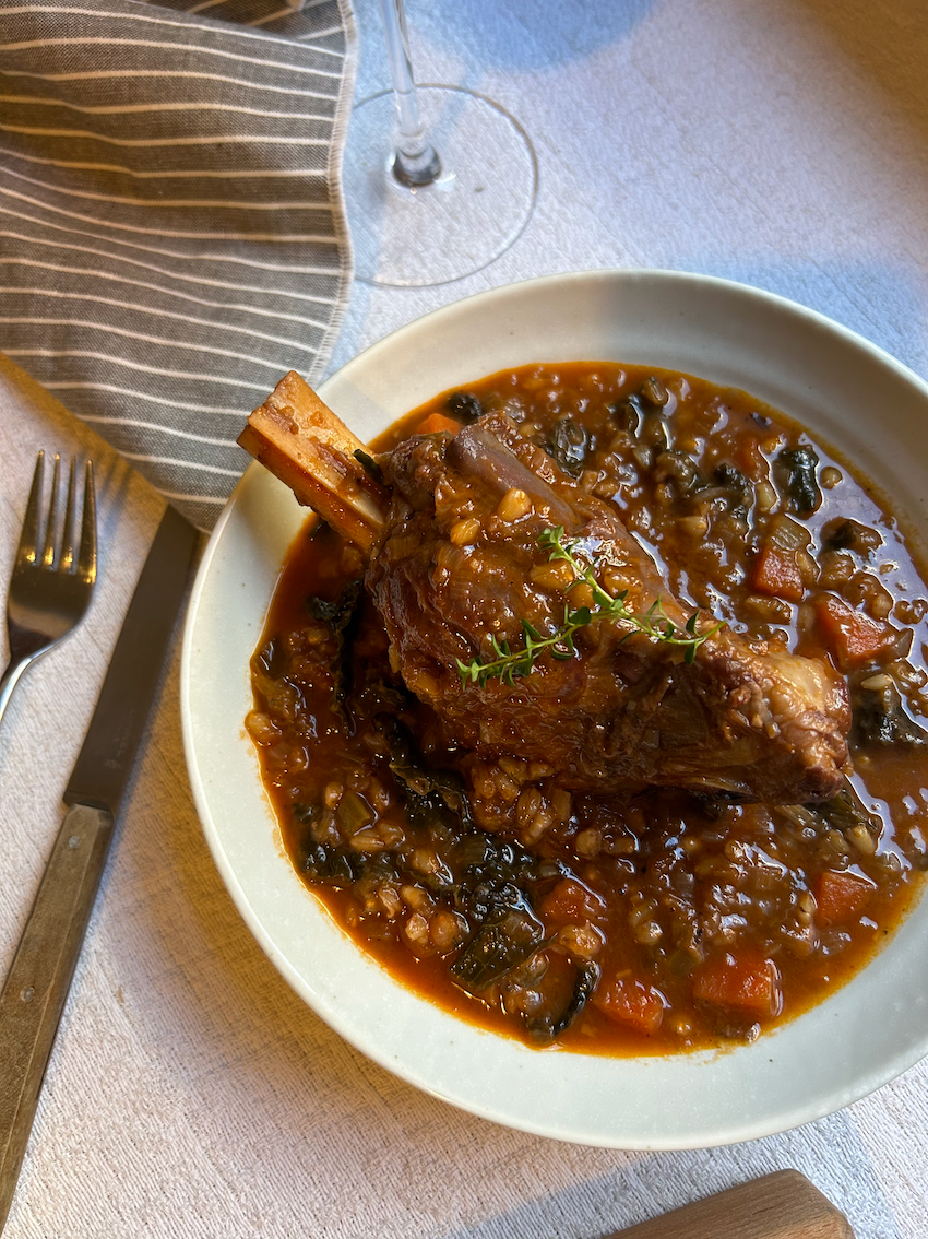 Slow Cooked Lamb Shanks with Pearled Barley - Hagen's Organics